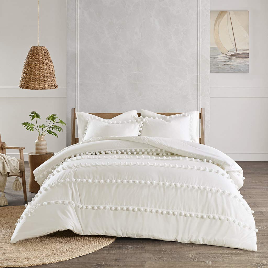 Leona 3 Piece Pom Pom Cotton Duvet Cover Set