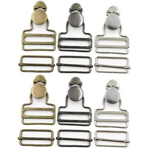 6 sets overall buckles metal suspender replacement buckles with rectangle buckle slider and no-sew buttons for overalls bib pants trousers jeans (38 mm)