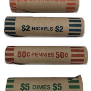 Assorted Coin Wrappers, 100 Preformed Quarters, Dimes, Nickels, Pennies