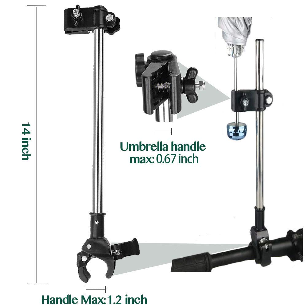 Adjustable Umbrella Mount Holder No Need Any Tooling to Attach Umbrella Clamp, Umbrella Connector Holder to Wheelchairs, Walker, Rollator, Bike, Pram, Stroller