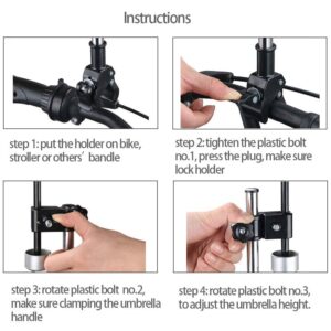 Adjustable Umbrella Mount Holder No Need Any Tooling to Attach Umbrella Clamp, Umbrella Connector Holder to Wheelchairs, Walker, Rollator, Bike, Pram, Stroller