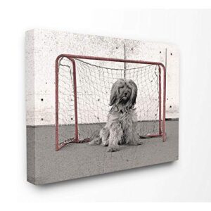 stupell industries hockey goalie sports dog pet animal collage design canvas wall art, 16 x 20, multi-color