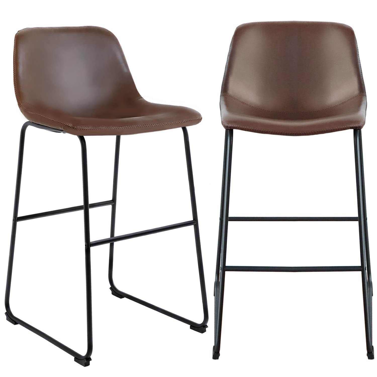 TAVR Furniture PU Leather Bar Stools with Back and Footrest Set of 2 Brown Modern Bar Stool Chair Height for Pub Coffee Home Dinning Kitchen