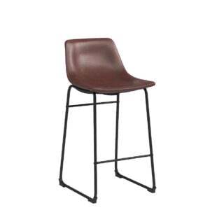 TAVR Furniture PU Leather Bar Stools with Back and Footrest Set of 2 Brown Modern Bar Stool Chair Height for Pub Coffee Home Dinning Kitchen