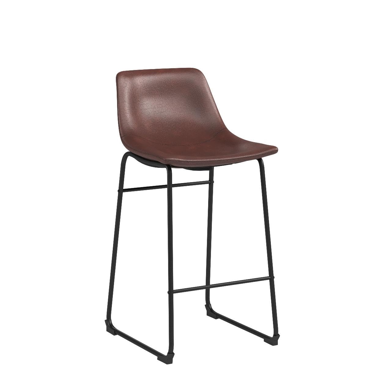 TAVR Furniture PU Leather Bar Stools with Back and Footrest Set of 2 Brown Modern Bar Stool Chair Height for Pub Coffee Home Dinning Kitchen