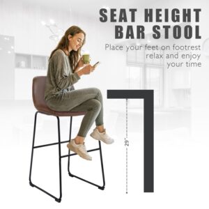 TAVR Furniture PU Leather Bar Stools with Back and Footrest Set of 2 Brown Modern Bar Stool Chair Height for Pub Coffee Home Dinning Kitchen