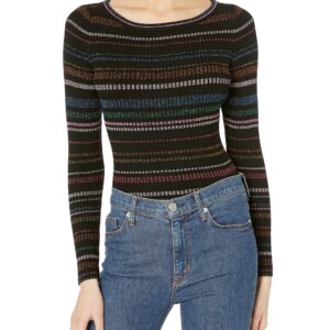 MILLY Women's Metallic Stripe Pullover, Black Multi, M