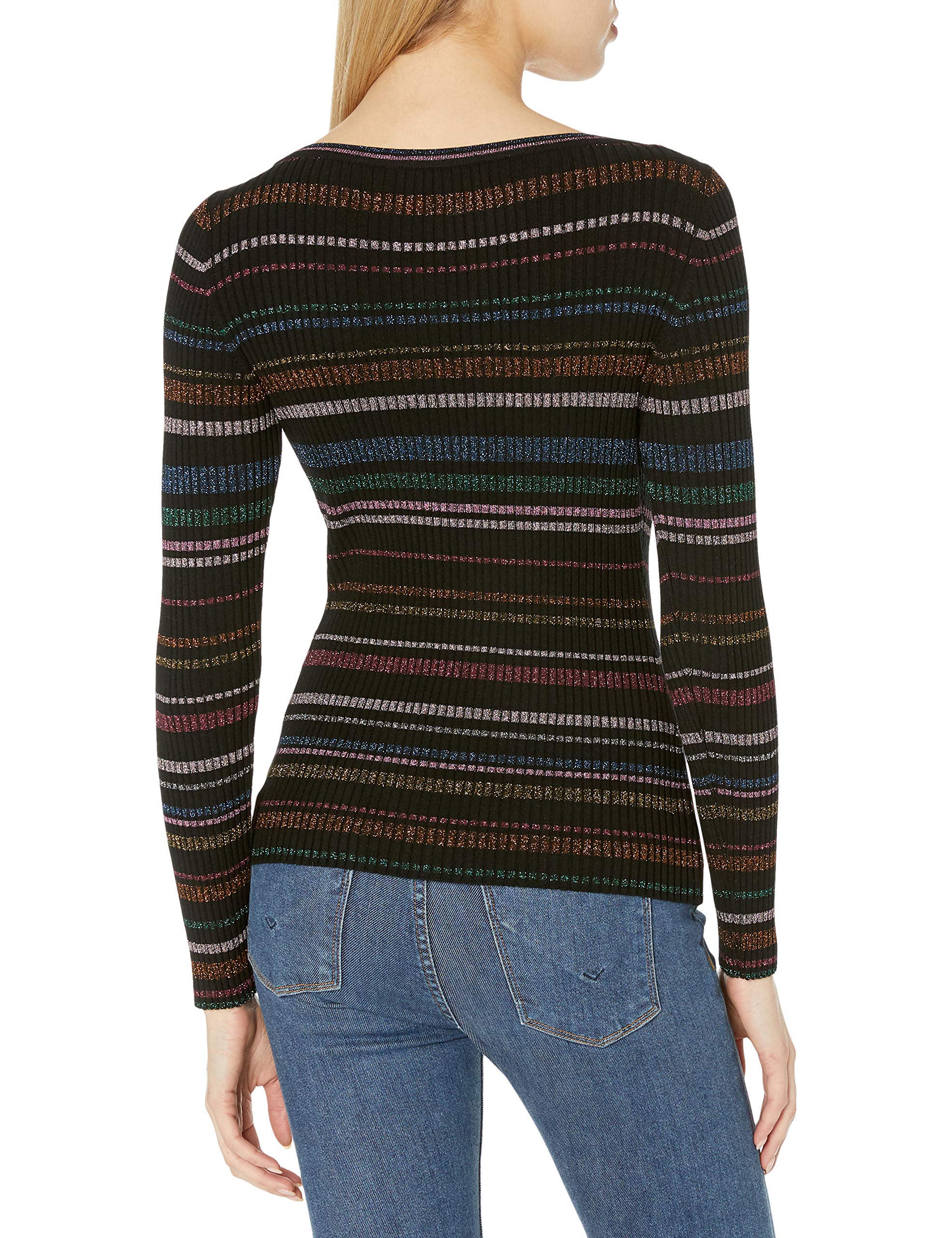 MILLY Women's Metallic Stripe Pullover, Black Multi, M