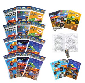 tinymills monster truck coloring book set with 12 coloring books and 48 crayons monster truck birthday party supplies favor bag filler carnival prizes rewards classroom party