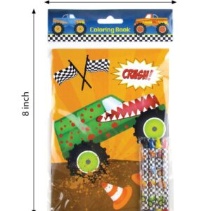 TINYMILLS Monster Truck Coloring Book Set with 12 Coloring Books and 48 Crayons Monster Truck Birthday Party Supplies Favor Bag Filler Carnival Prizes Rewards Classroom Party