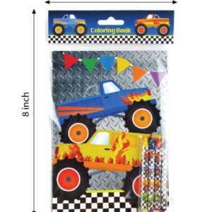 TINYMILLS Monster Truck Coloring Book Set with 12 Coloring Books and 48 Crayons Monster Truck Birthday Party Supplies Favor Bag Filler Carnival Prizes Rewards Classroom Party