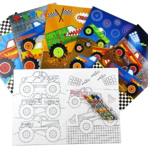 TINYMILLS Monster Truck Coloring Book Set with 12 Coloring Books and 48 Crayons Monster Truck Birthday Party Supplies Favor Bag Filler Carnival Prizes Rewards Classroom Party