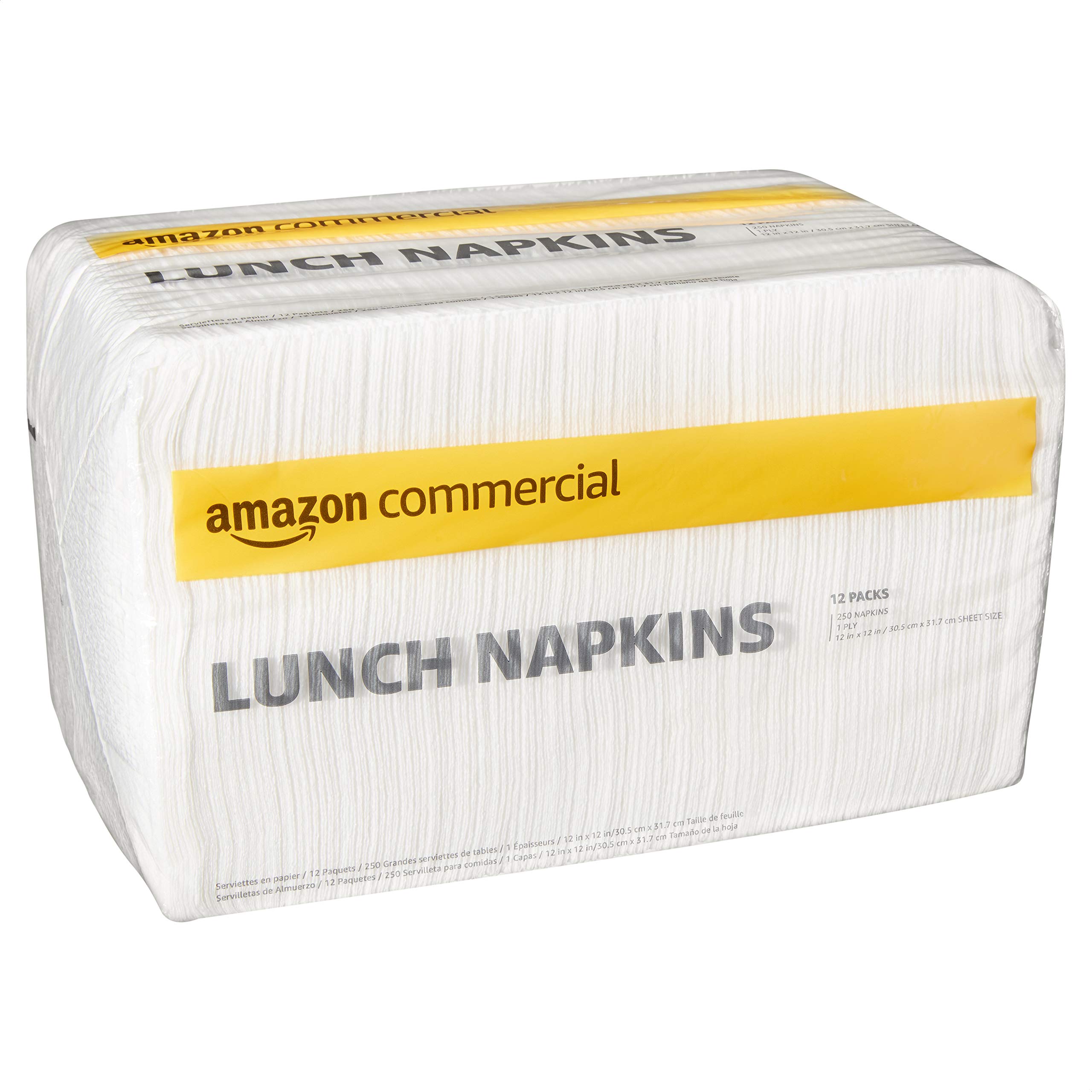 AmazonCommercial 1-Ply White Lunch Napkins, Bulk, Disposable Paper Napkins, FSC Certified, 250 Napkins per Pack (12 Packs)(12 x 12 Sheet)