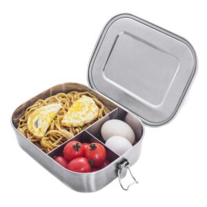 stainless steel bento box lunch containers for adults leakproof 3 compartment metal bento lunch box food container for over 5 years old kids (1400ml/47oz)