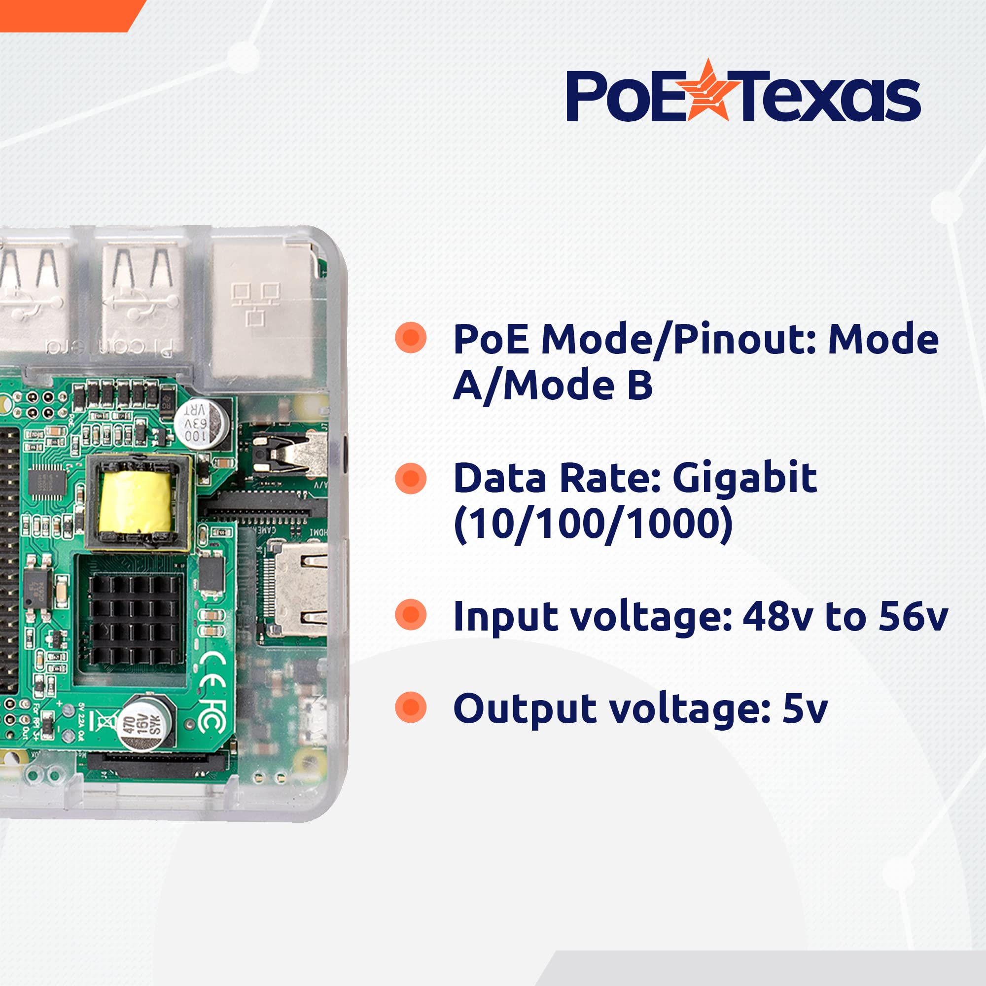 PoE Texas Raspberry Pi PoE Hat - Power Over Ethernet PiHat Fits Raspberry Pi 3 B+ and Pi 4 - Slim, Sleek, Compact, Heat Sink, Fanless - Works with Active 802.3af PoE Network Switch or 48v PoE Injector