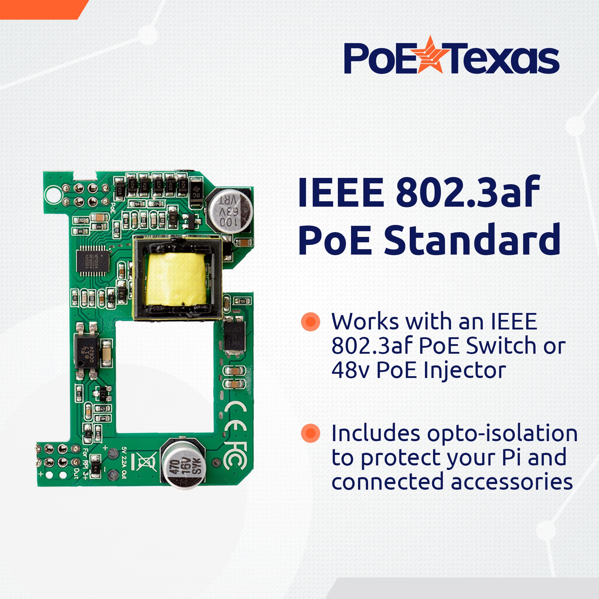 PoE Texas Raspberry Pi PoE Hat - Power Over Ethernet PiHat Fits Raspberry Pi 3 B+ and Pi 4 - Slim, Sleek, Compact, Heat Sink, Fanless - Works with Active 802.3af PoE Network Switch or 48v PoE Injector