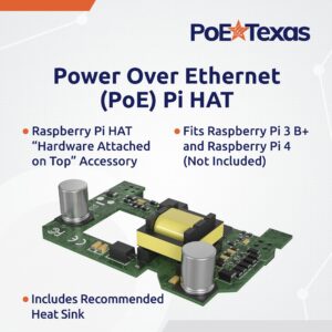 PoE Texas Raspberry Pi PoE Hat - Power Over Ethernet PiHat Fits Raspberry Pi 3 B+ and Pi 4 - Slim, Sleek, Compact, Heat Sink, Fanless - Works with Active 802.3af PoE Network Switch or 48v PoE Injector