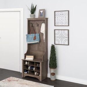 Prepac Narrow Hall Tree with 9 Shoe Cubbies, Drifted Gray