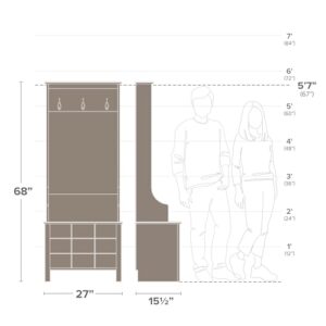 Prepac Narrow Hall Tree with 9 Shoe Cubbies, Drifted Gray