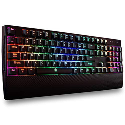 Deco Gear Mechanical Gaming Keyboard, Anti-Ghosting, Ergonomic Fixed Palm Rest, Full Customizable RGB Backlit, Carbon Fiber Design, Outemu Blue Switch, Wired, Black