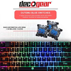 Deco Gear Mechanical Gaming Keyboard, Anti-Ghosting, Ergonomic Fixed Palm Rest, Full Customizable RGB Backlit, Carbon Fiber Design, Outemu Blue Switch, Wired, Black