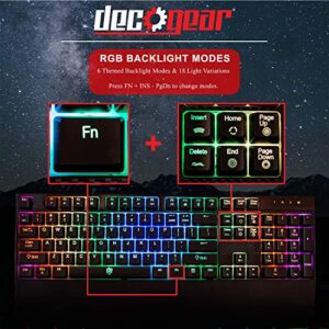 Deco Gear Mechanical Gaming Keyboard, Anti-Ghosting, Ergonomic Fixed Palm Rest, Full Customizable RGB Backlit, Carbon Fiber Design, Outemu Blue Switch, Wired, Black