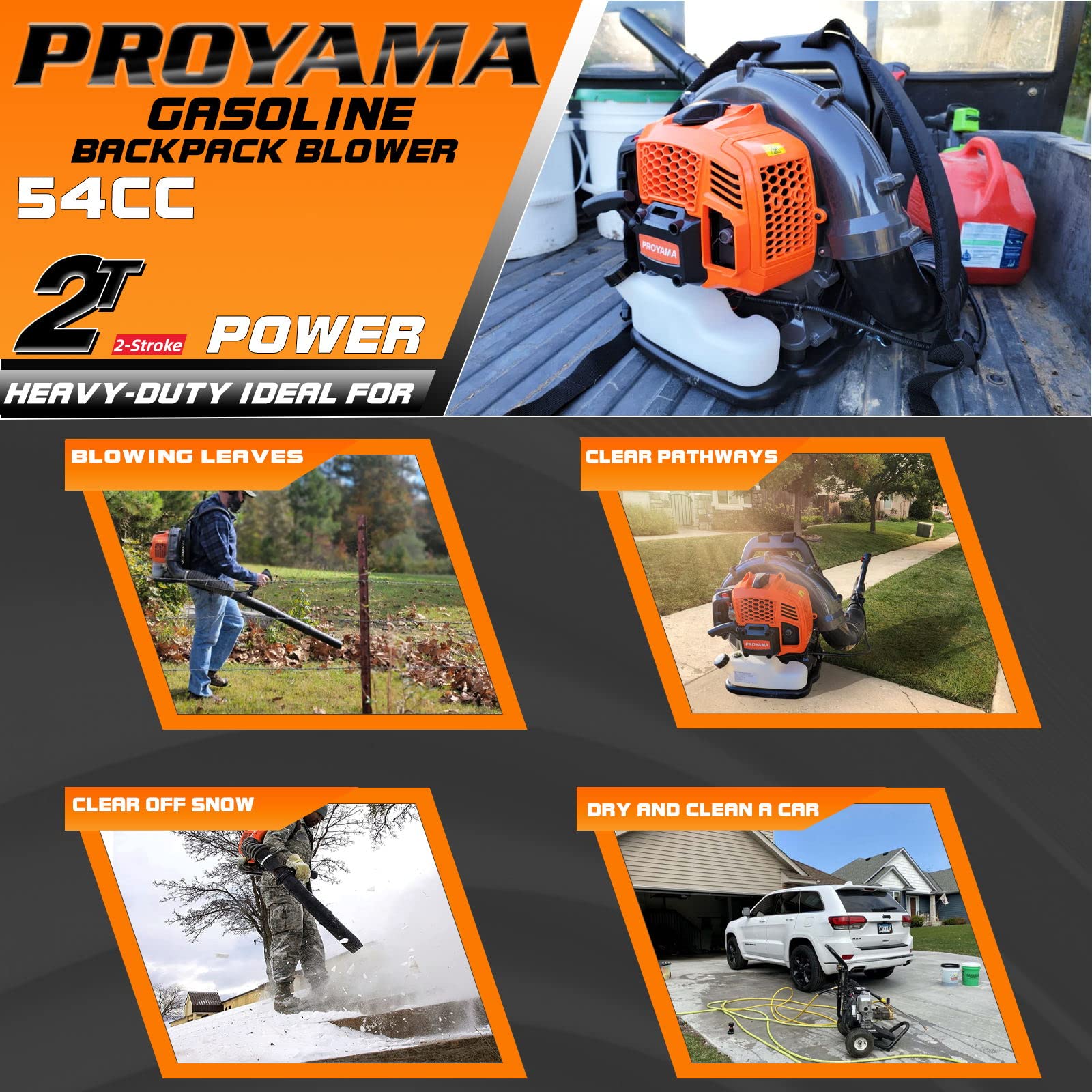 PROYAMA 54CC Gas Powered Backpack Leaf Blower 780CFM 248MPH Extreme Duty 2-Cycle Gasoline Powered Leaf blowers for Lawn Care Yard Snow Blowing Dust Debris