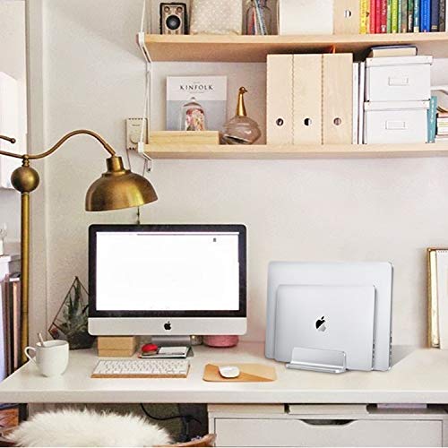 Universal Laptop Vertical Stand, Dual Desktop Stand Adjustable Notebook Stand (up to 17.3 inches) for Samsung/HP/Dell/Chrome Book laptops (Silver)