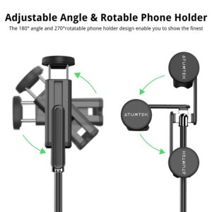 ATUMTEK Selfie Stick Tripod, Extendable 3 in 1 Aluminum Bluetooth Selfie Stick with Wireless Remote and Tripod Stand for iPhone 13/13 Pro/12/11/11 Pro/XS Max/XS/XR/X/8/7, Samsung Smartphones, Black