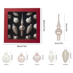 KINGYEE Miniature Ornaments and Tree Topper White and Pink Christmas Mini Glass Tree Decorations Set of 15 for Tabletop Desktop Tree Wedding Centerpiece