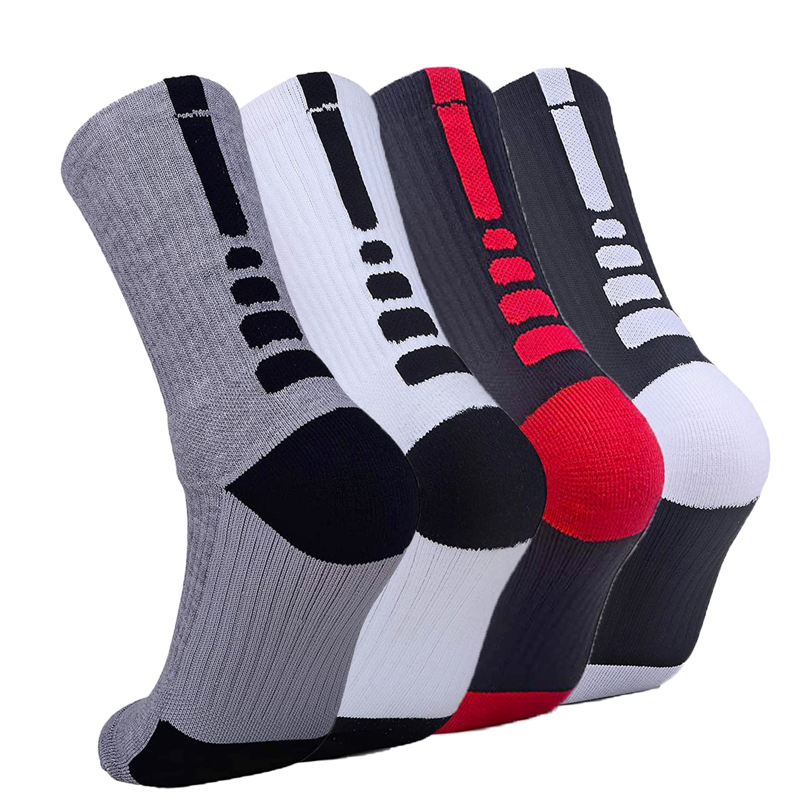 Fraobbg 4Pairs Men's Athletic Crew Socks Thick Protective Sport Cushion Elite Basketball Soccer Compression Towel Socks 7-12