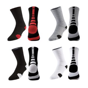 Fraobbg 4Pairs Men's Athletic Crew Socks Thick Protective Sport Cushion Elite Basketball Soccer Compression Towel Socks 7-12