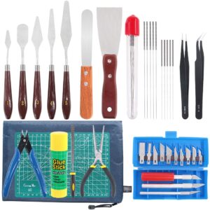 rustark 40 piece 3d printer accessories tool kit, spatulas,tweezers,file, needles,cutting mat and more 3d printing tools for removal, clean-up, finish 3d printers