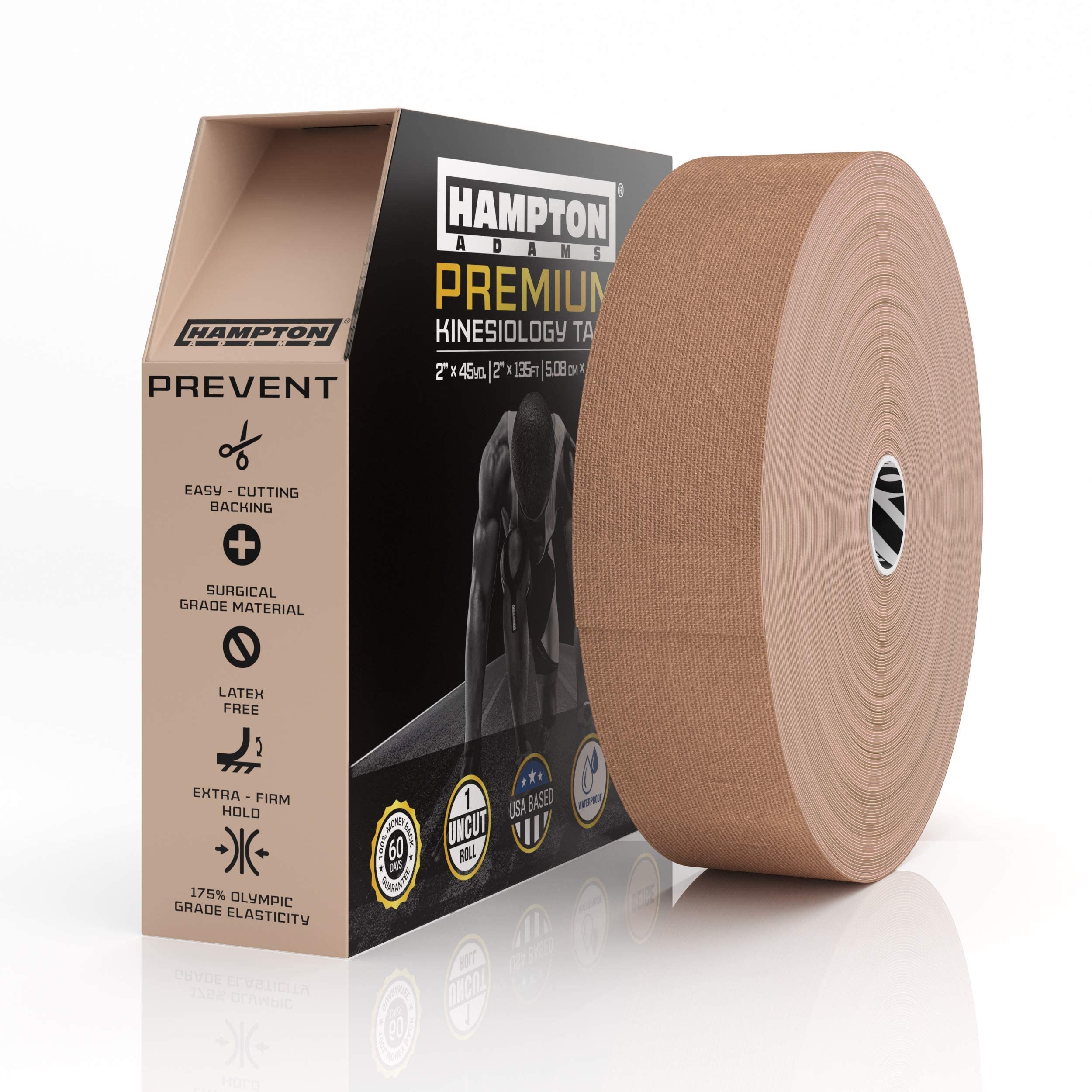 (135 Feet) Bulk Kinesiology Tape Waterproof Roll Sports Therapy Support for Knee, Muscle, Wrist, Shoulder, Back/Original Uncut Premium Therapeutic Elastic & Hypoallergenic Cotton - (Beige)