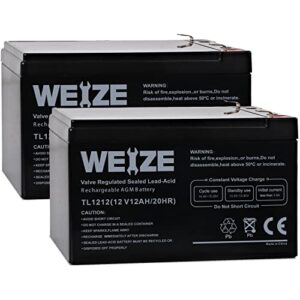 weize 12 volt 12 ah rechargeable battery with f2 terminals, sealed lead acid (sla) agm deep cycle battery replaces bp12-12,gp12120,gs12v12ah,6-dw-12, 2 pack