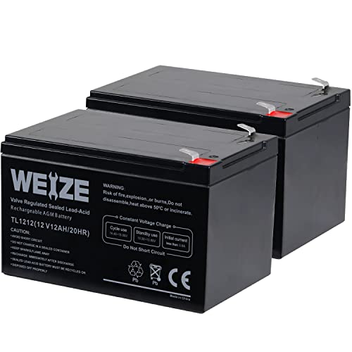 Weize 12 Volt 12 Ah Rechargeable Battery with F2 Terminals, Sealed Lead Acid (SLA) AGM Deep Cycle Battery replaces BP12-12,GP12120,GS12V12AH,6-DW-12, 2 Pack