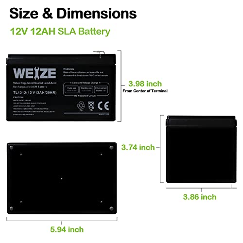 Weize 12 Volt 12 Ah Rechargeable Battery with F2 Terminals, Sealed Lead Acid (SLA) AGM Deep Cycle Battery replaces BP12-12,GP12120,GS12V12AH,6-DW-12, 2 Pack