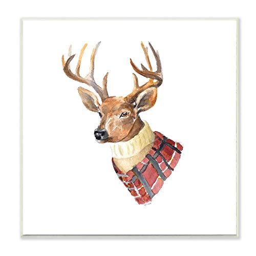 Stupell Industries Funny Coat Fashion Deer Animal Watercolor Painting Wall Plaque, 12 x 12, Multi-Color