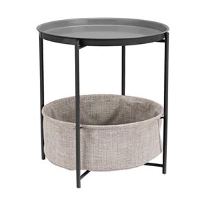 amazon basics round storage end table, side table with cloth basket, charcoal/heather gray, 17.7 x 17.7 x 18.9 in