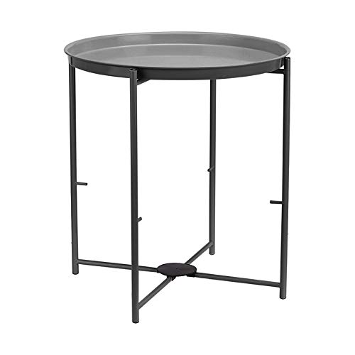 Amazon Basics Round Storage End Table, Side Table with Cloth Basket, Charcoal/Heather Gray, 17.7 x 17.7 x 18.9 in