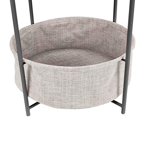 Amazon Basics Round Storage End Table, Side Table with Cloth Basket, Charcoal/Heather Gray, 17.7 x 17.7 x 18.9 in