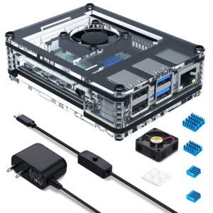 miuzei raspberry pi 4 case with fan cooling pi 4b case with 5v 3a power supply, 4 pcs aluminum heatsinks support pi 4 model b 8gb/4gb (no raspberry pi board)