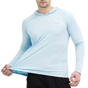 Men's UPF 50+ Sun Protection Hoodie Outdoor Long Sleeve T-Shirt for Running, Fishing, Hiking Azure