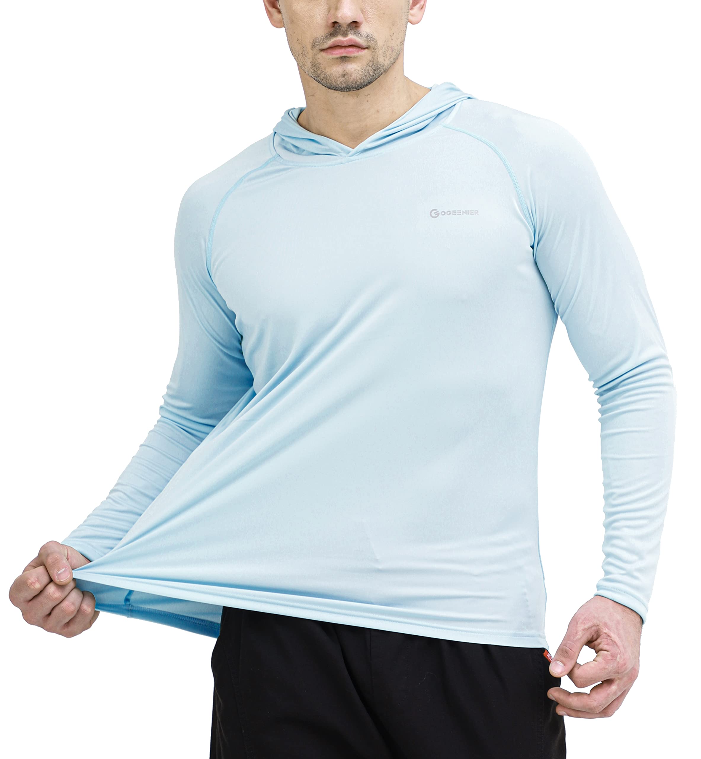 Men's UPF 50+ Sun Protection Hoodie Outdoor Long Sleeve T-Shirt for Running, Fishing, Hiking Azure