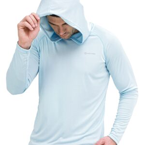 Men's UPF 50+ Sun Protection Hoodie Outdoor Long Sleeve T-Shirt for Running, Fishing, Hiking Azure