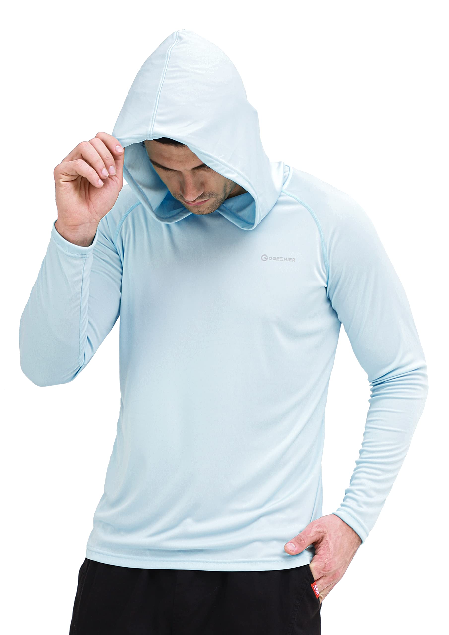 Men's UPF 50+ Sun Protection Hoodie Outdoor Long Sleeve T-Shirt for Running, Fishing, Hiking Azure