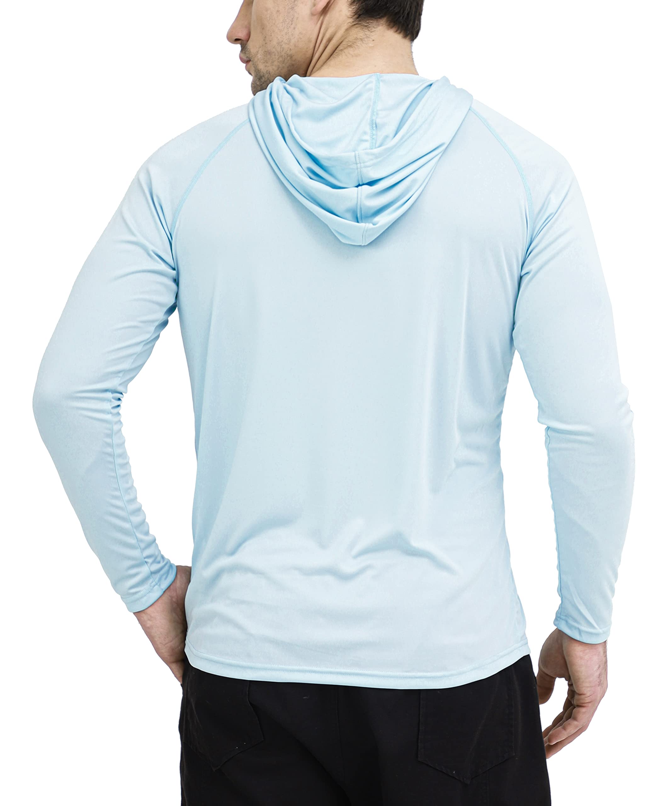 Men's UPF 50+ Sun Protection Hoodie Outdoor Long Sleeve T-Shirt for Running, Fishing, Hiking Azure