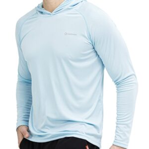 Men's UPF 50+ Sun Protection Hoodie Outdoor Long Sleeve T-Shirt for Running, Fishing, Hiking Azure