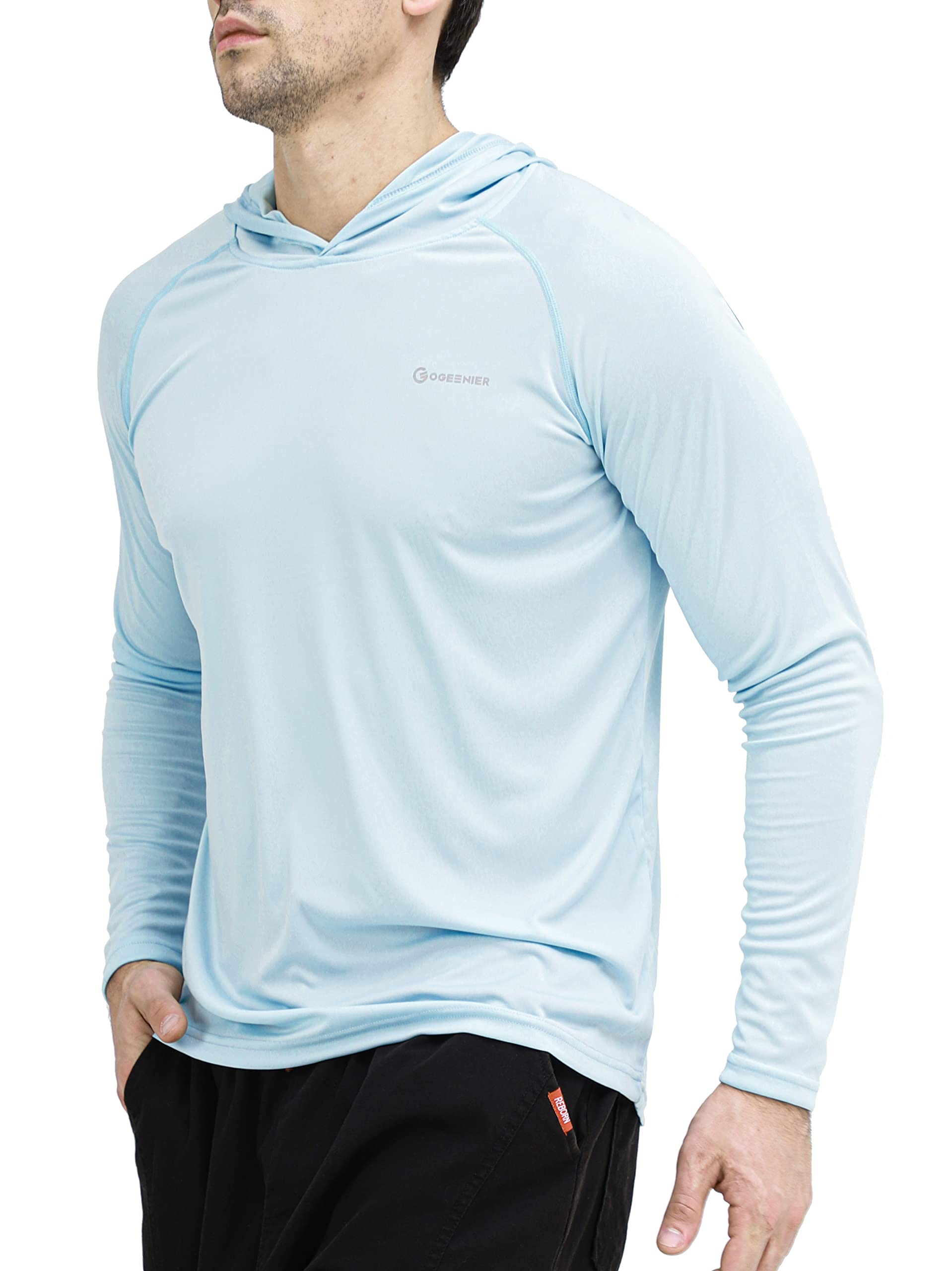 Men's UPF 50+ Sun Protection Hoodie Outdoor Long Sleeve T-Shirt for Running, Fishing, Hiking Azure