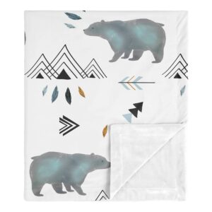 sweet jojo designs bear mountain watercolor baby boy receiving security swaddle blanket for newborn or toddler nursery car seat stroller soft minky - slate blue, black and white